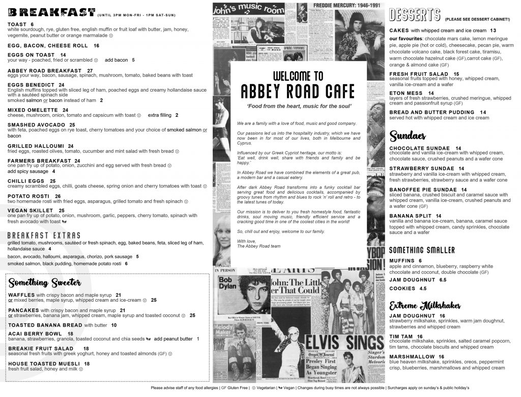 Menu - Abbey Road Cafe